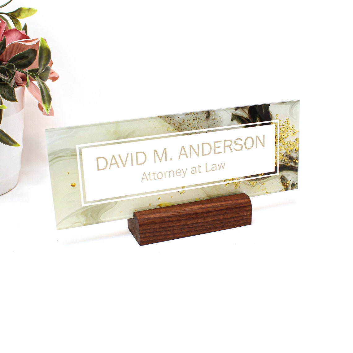 Personalized Desk Name Plate Custom Office Decor Nameplate Gold Marble ...