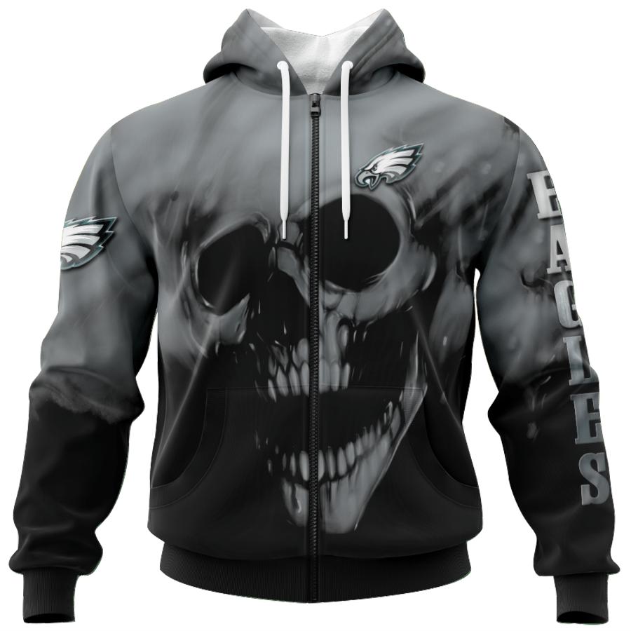 Philadelphia Eagles Skull Hoodies Custom Name & Number Gifts for Fans ...