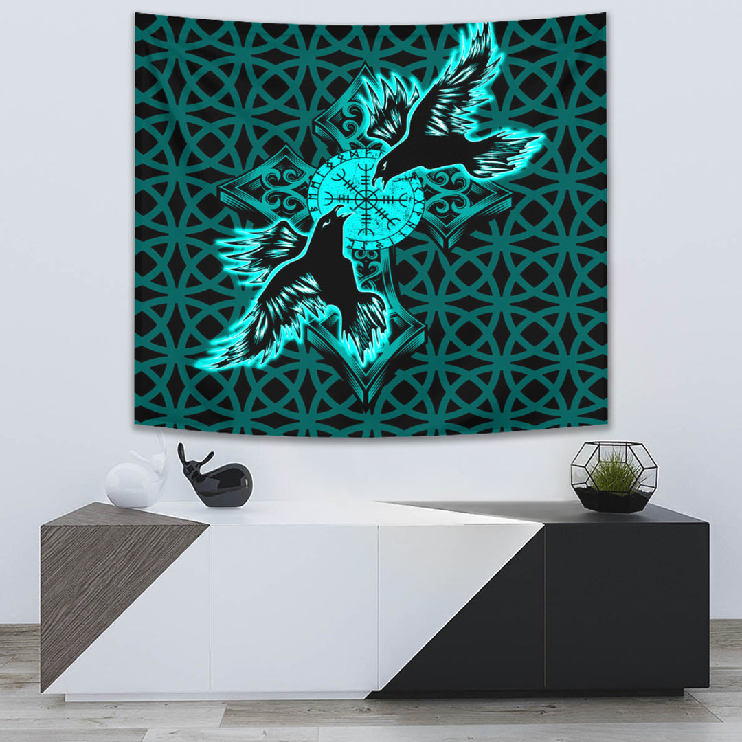 Raven Viking Turquoise Tapestry for Wall Décor - Bluefink