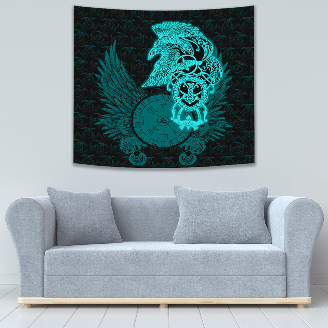 Raven Ving Turquoise Tapestry for Wall Décor - Bluefink