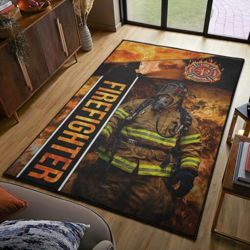 Rescue Fire Firefighter Fire Department Logo Rugs, Firefighter Area Rug ...
