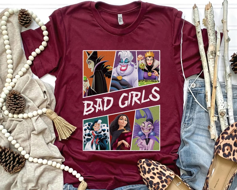 Retro 90s Bad Girls Villains T-shirt, Maleficent, Ursula, Evil Queen, Cruella, Gothel, Yzma ...