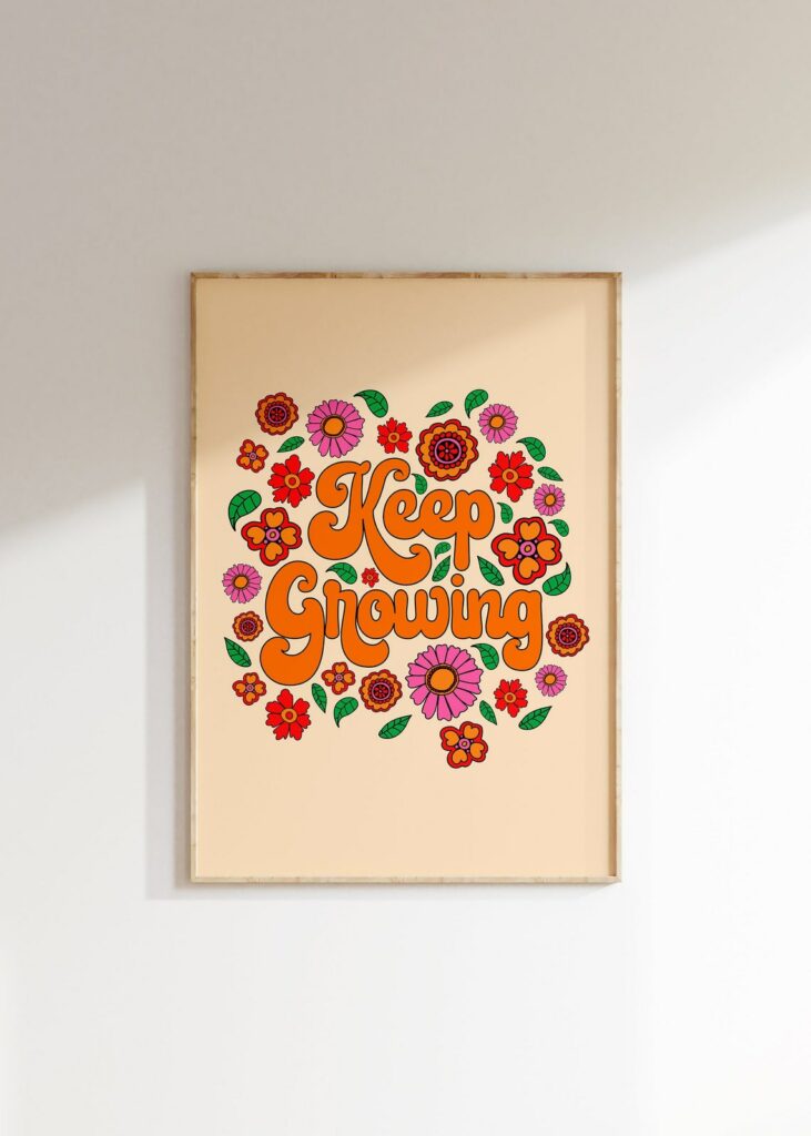 Retro Flower Print, Keep Growing, Posters Aesthetic, Trendy Wall Art ...
