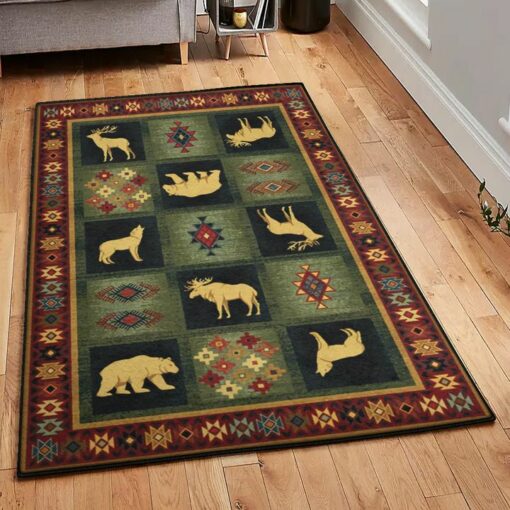 Tribal Bear Indoor Outdoor Rugs, Rustic Bear Moose Rug, Rustic Rug ...