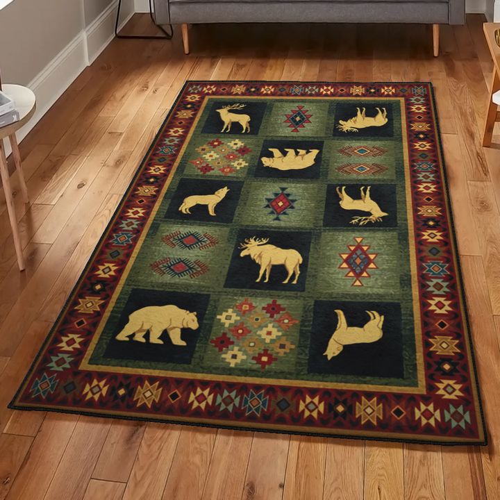 Tribal Bear Indoor Outdoor Rugs, Rustic Bear Moose Rug, Rustic Rug ...