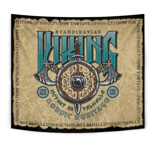 Valhalla Awaits Warrior Viking Tapestry Wall Décor - Bluefink