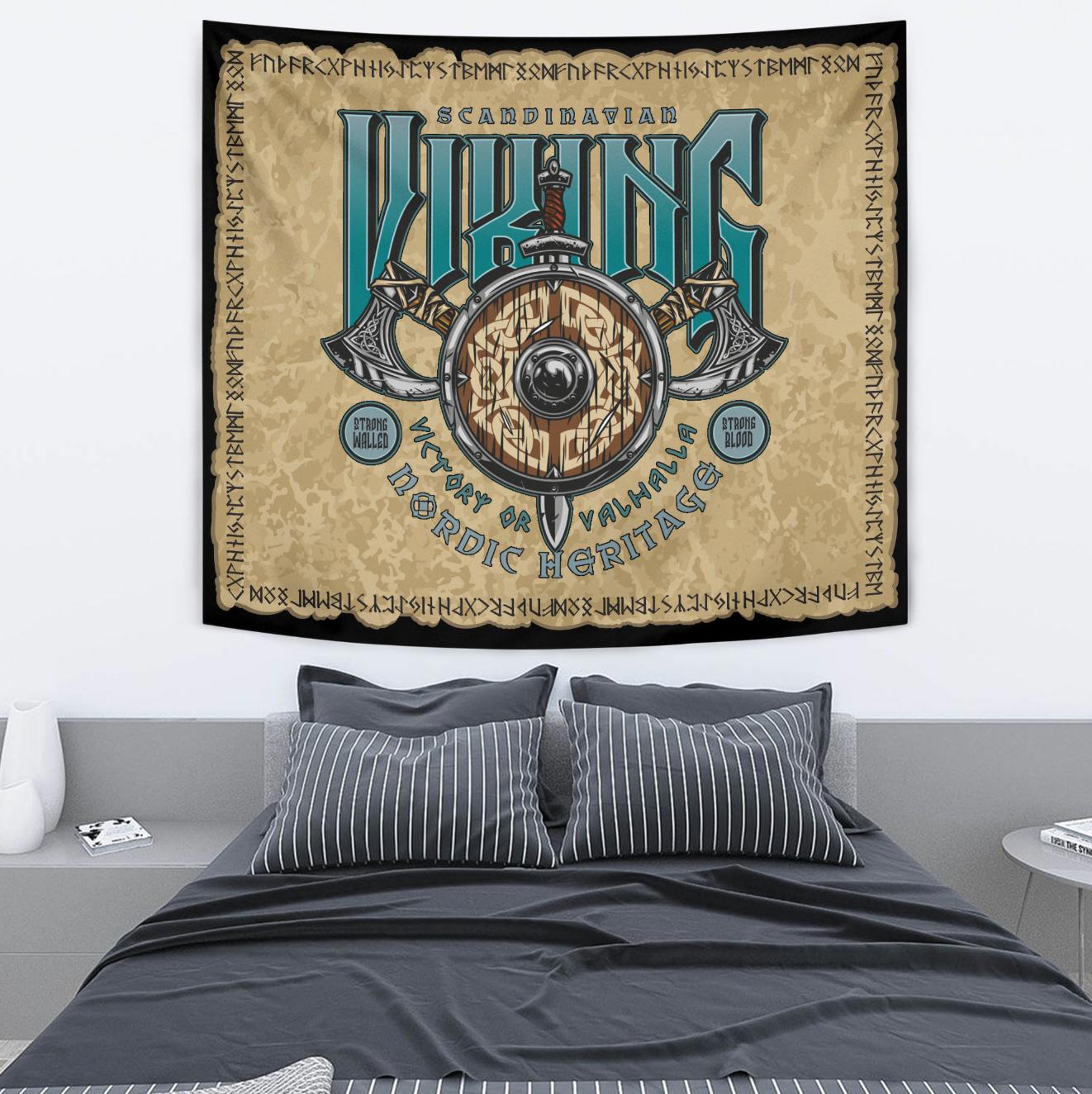 Valhalla Awaits Warrior Viking Tapestry Wall Décor - Bluefink