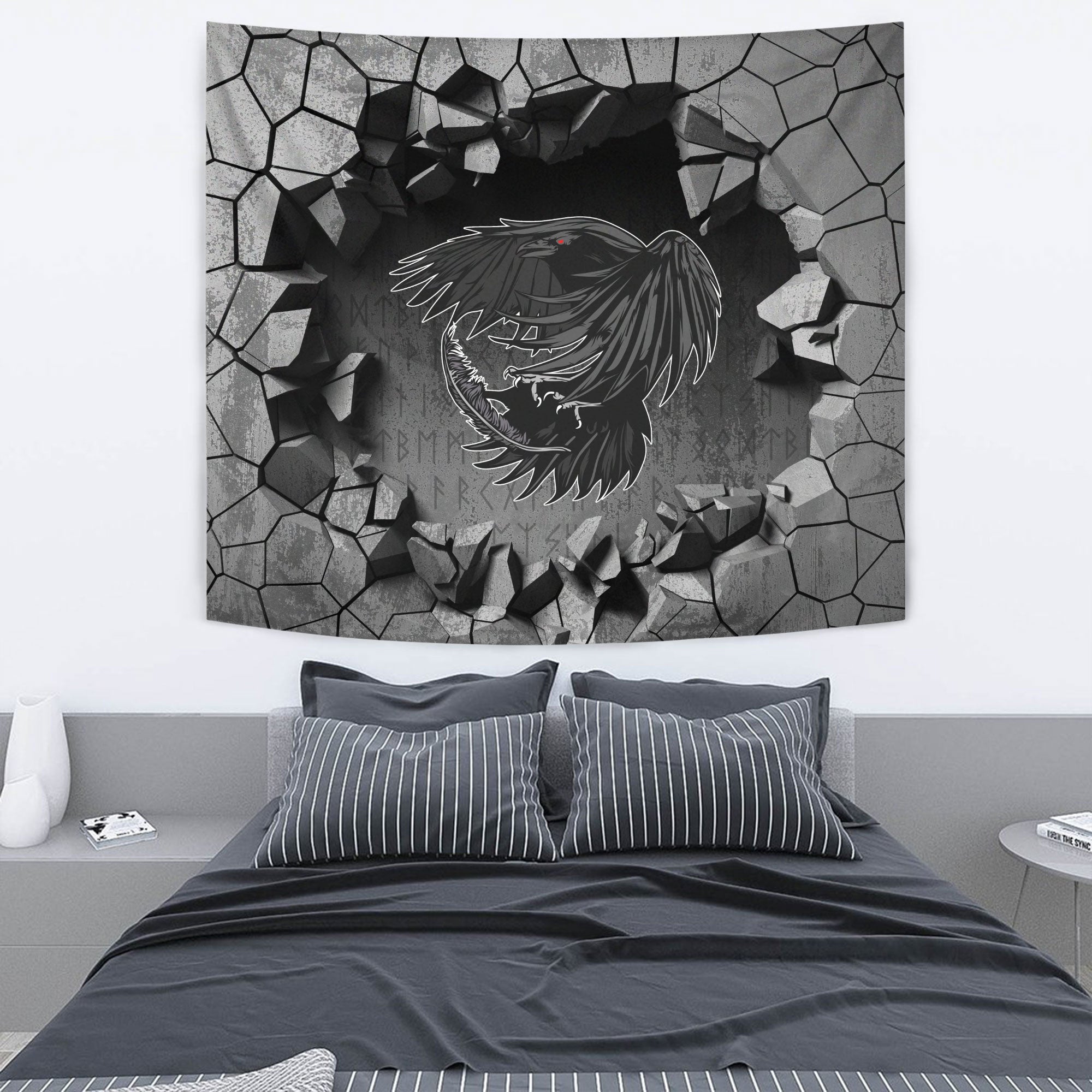 Vegvisir Nordic Viking Rune Red Version Tapestry for Wall Décor - Bluefink