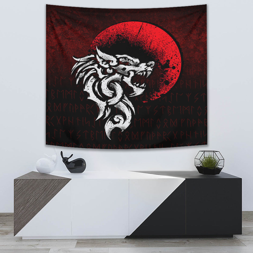 Viking Fenrir Monstrous Wolf Norse Tapestry for Wall Décor - Bluefink