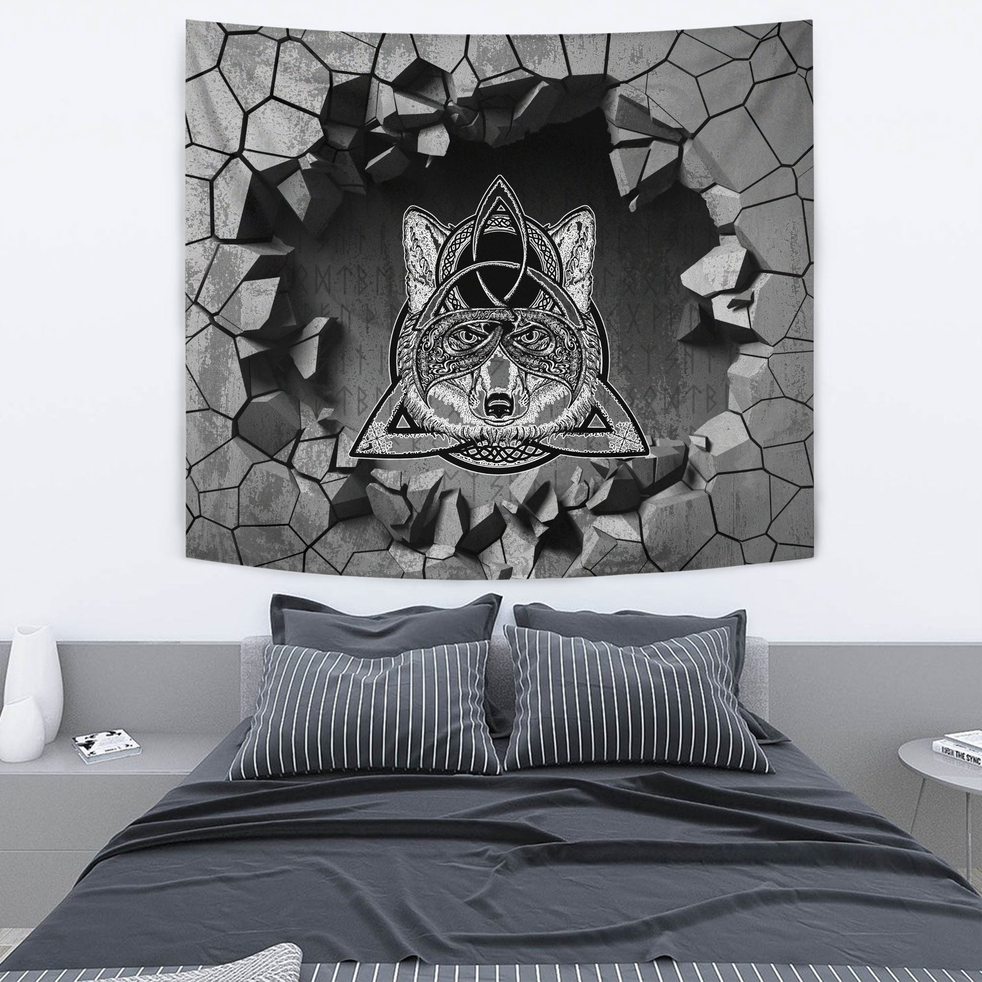 Viking Style Tapestry Flying Black Raven In Circle Of Scandinavian ...