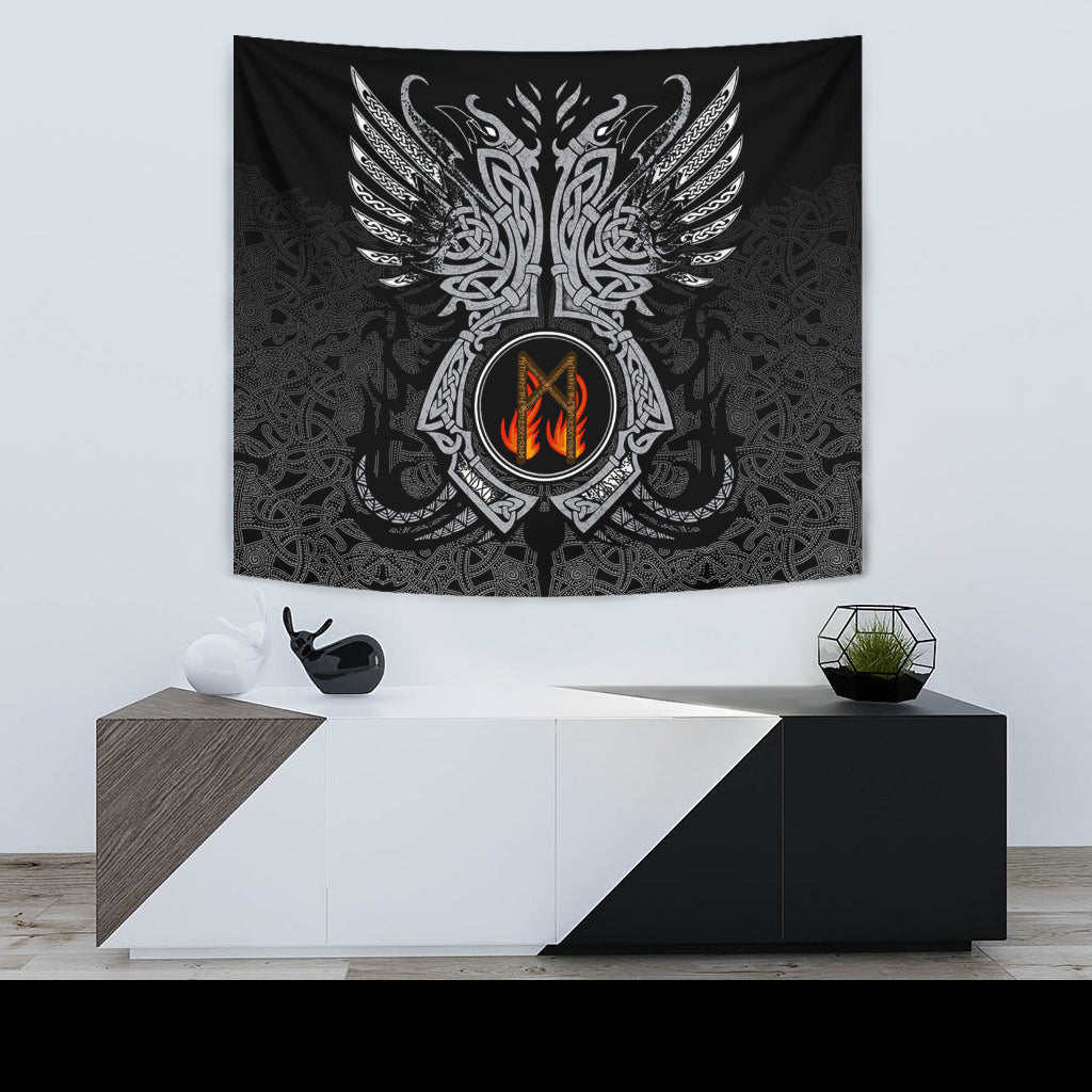 Viking Style Tapestry Mannaz Rune Raven Tattoo for Wall Décor - Bluefink