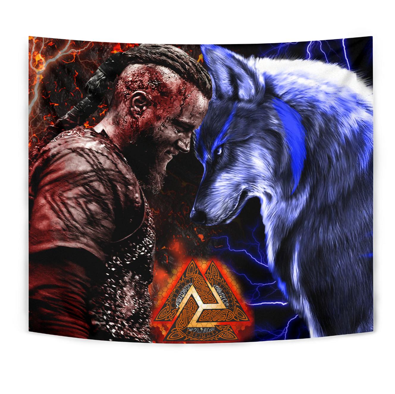 Viking Style Tapestry Ragnar And Wolf for Wall Décor - Bluefink