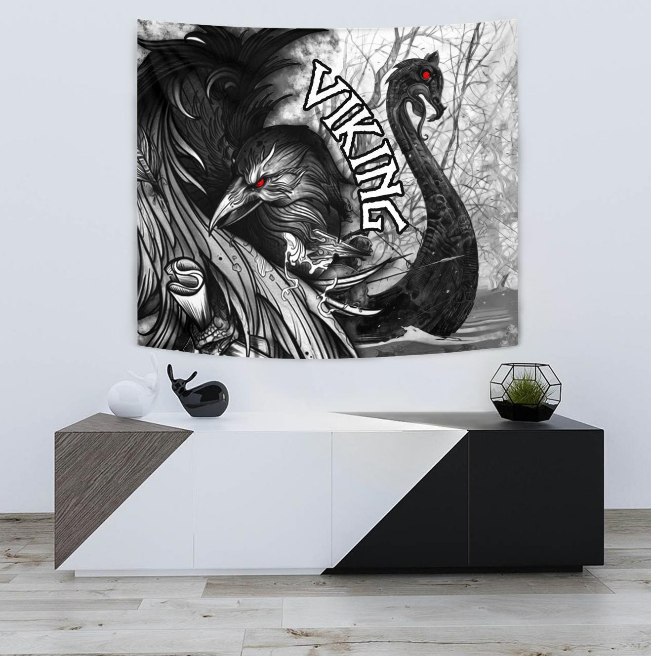 Viking Style Tapestry Raven of Odin and Symbol Viking on Blood ...