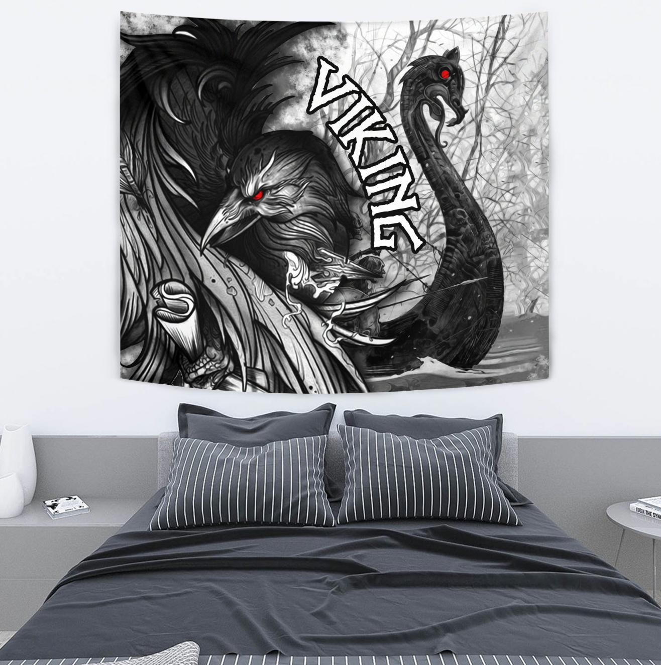 Viking Style Tapestry Raven of Odin and Symbol Viking on Blood ...