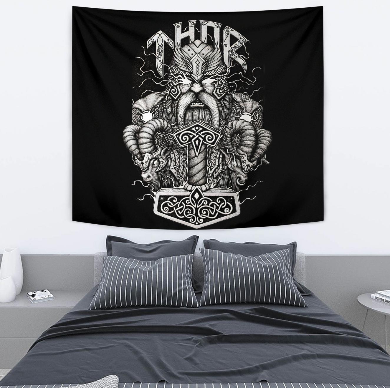 Viking Style Tapestry Thor and Mjolnir for Wall Décor - Bluefink