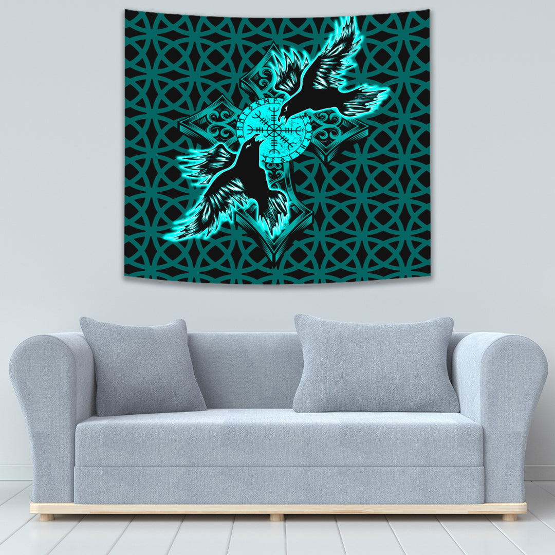 Viking Style Tapestry Thurisaz Rune Raven Tattoo for Wall Décor - Bluefink
