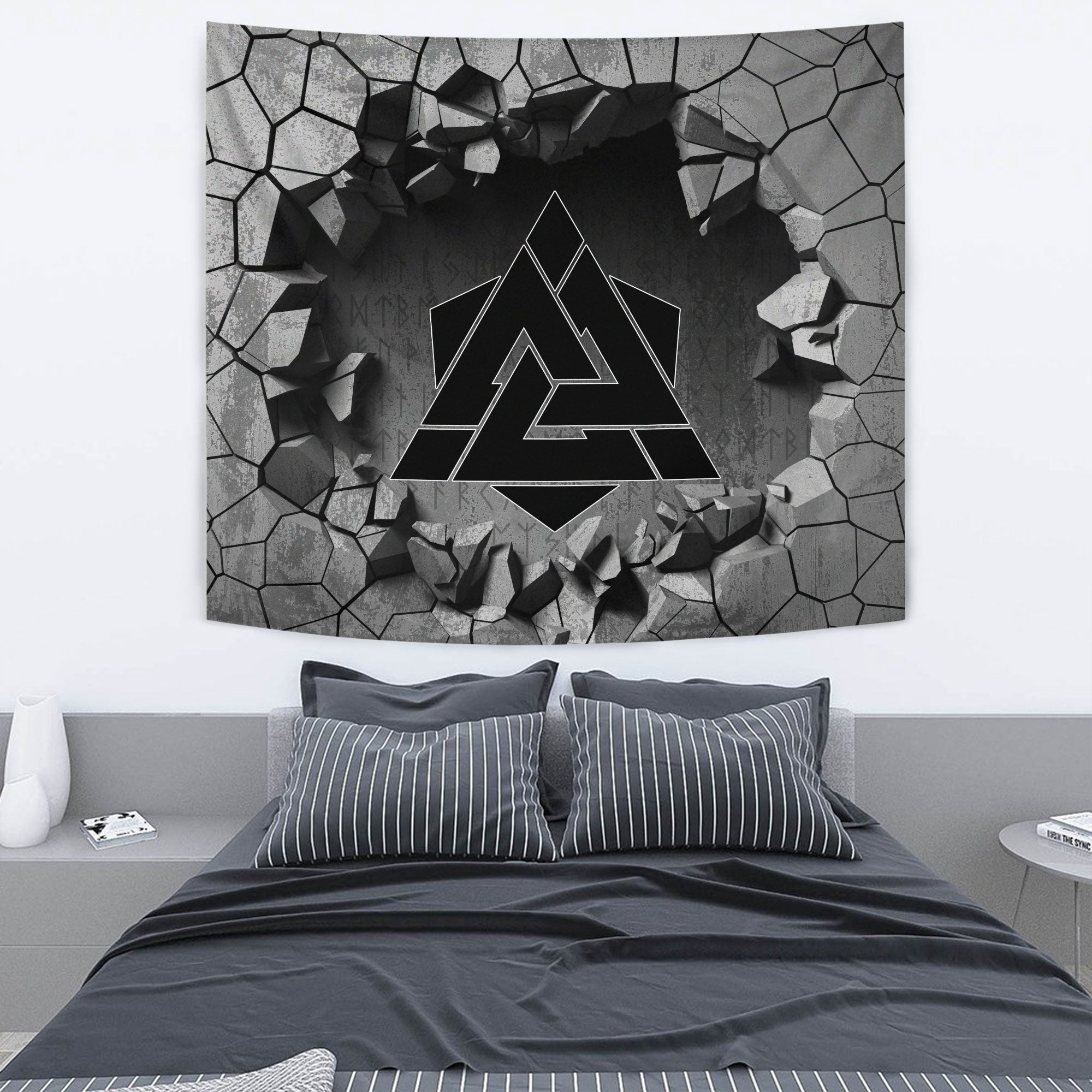 Viking Style Tapestry Valknut and Runes Tapestry for Wall Décor - Bluefink