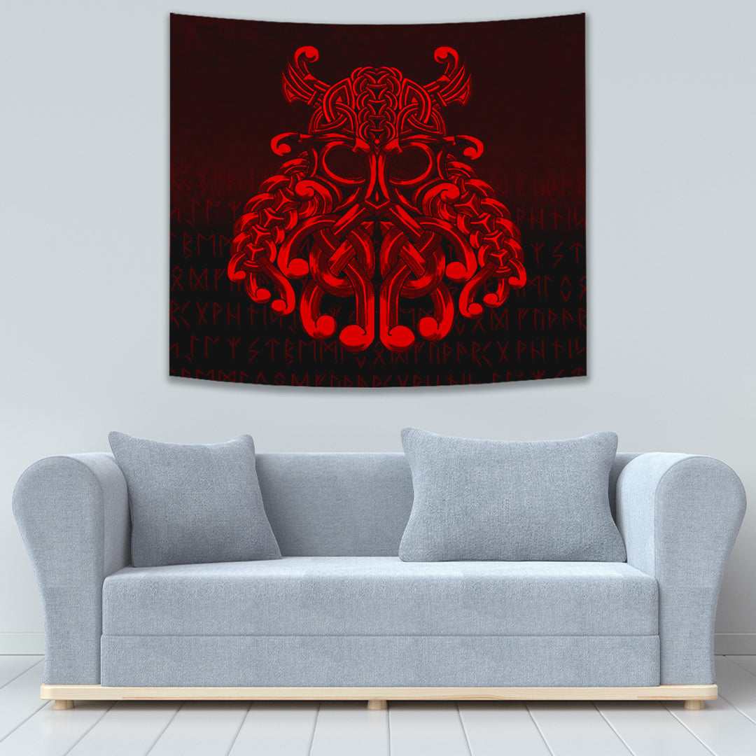 Vikings Odin Valhalla Red Version Tapestry for Wall Décor - Bluefink