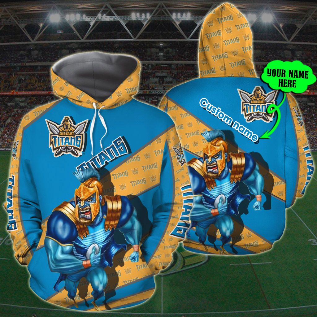 Personalized 3D Hoodie Gold Coast Titans Nrl 3D Mascot Custom Name 3D ...