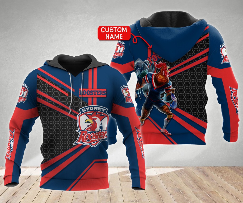 Personalized 3D Hoodie Sydney Roosters Vector Mascot Nrl Custom Name 3D ...