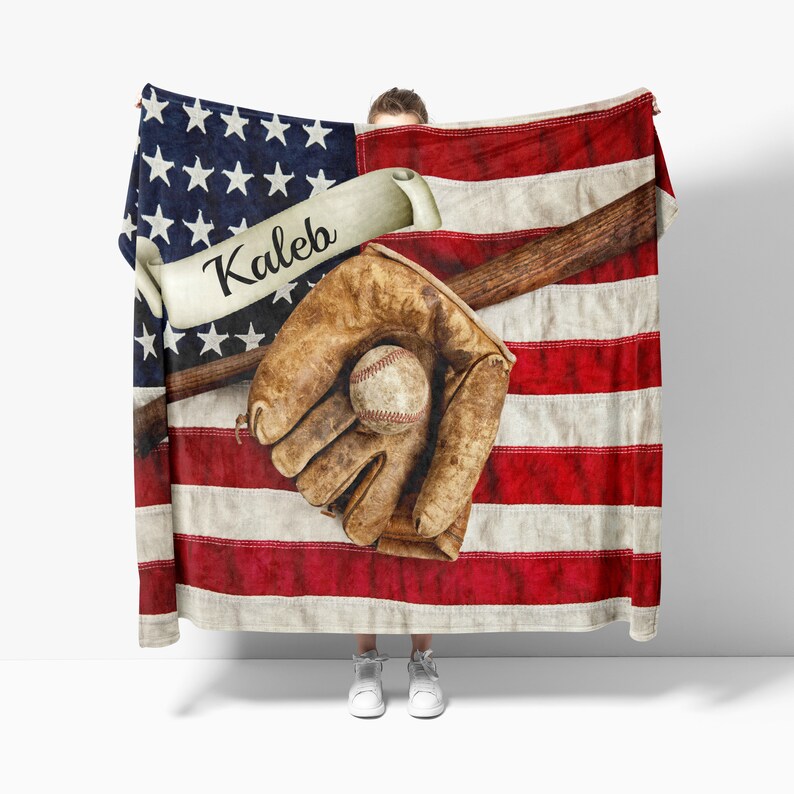 Personalized Baseball Flag Blanket - Bluefink