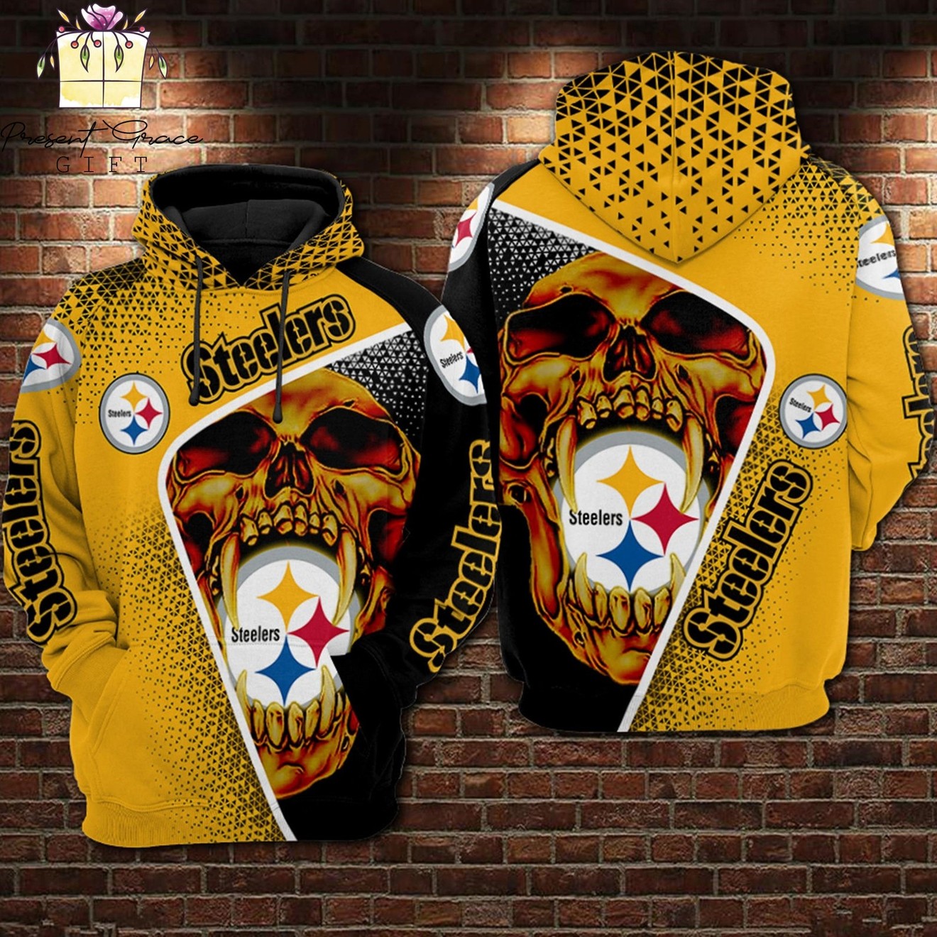 Pittsburgh Steelers Nfl Skull Gold 3D Printed Pull Over Zip Up Hoodie ...
