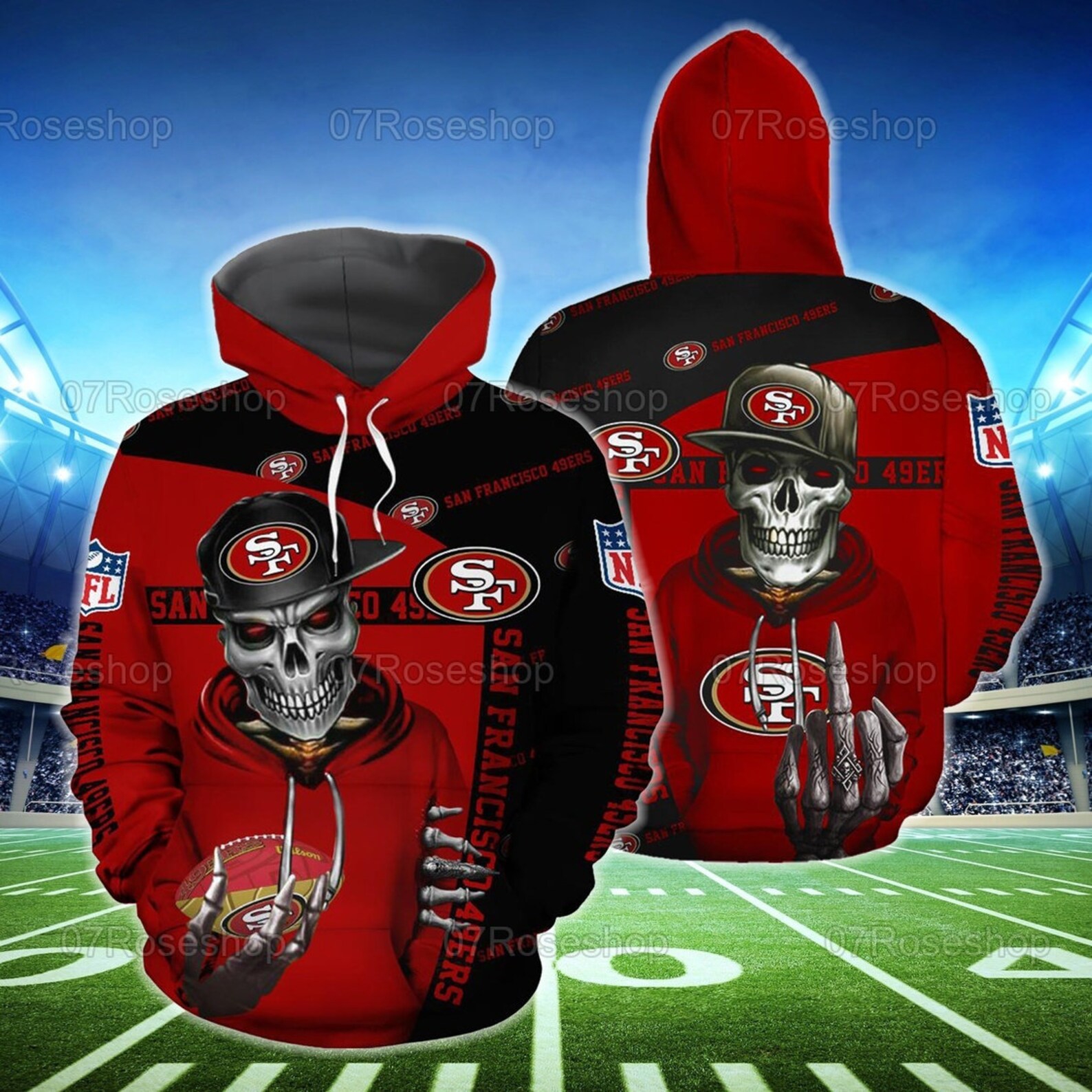 San Francisco 49Ers Nfl Skull 3D All Over Print Zip Up Hoodie Option ...