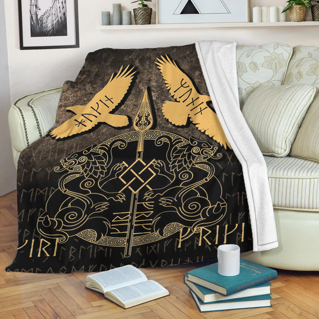 Viking Blanket Norse Mythology Spear of Odin Gungnir Runes Geri Freki ...