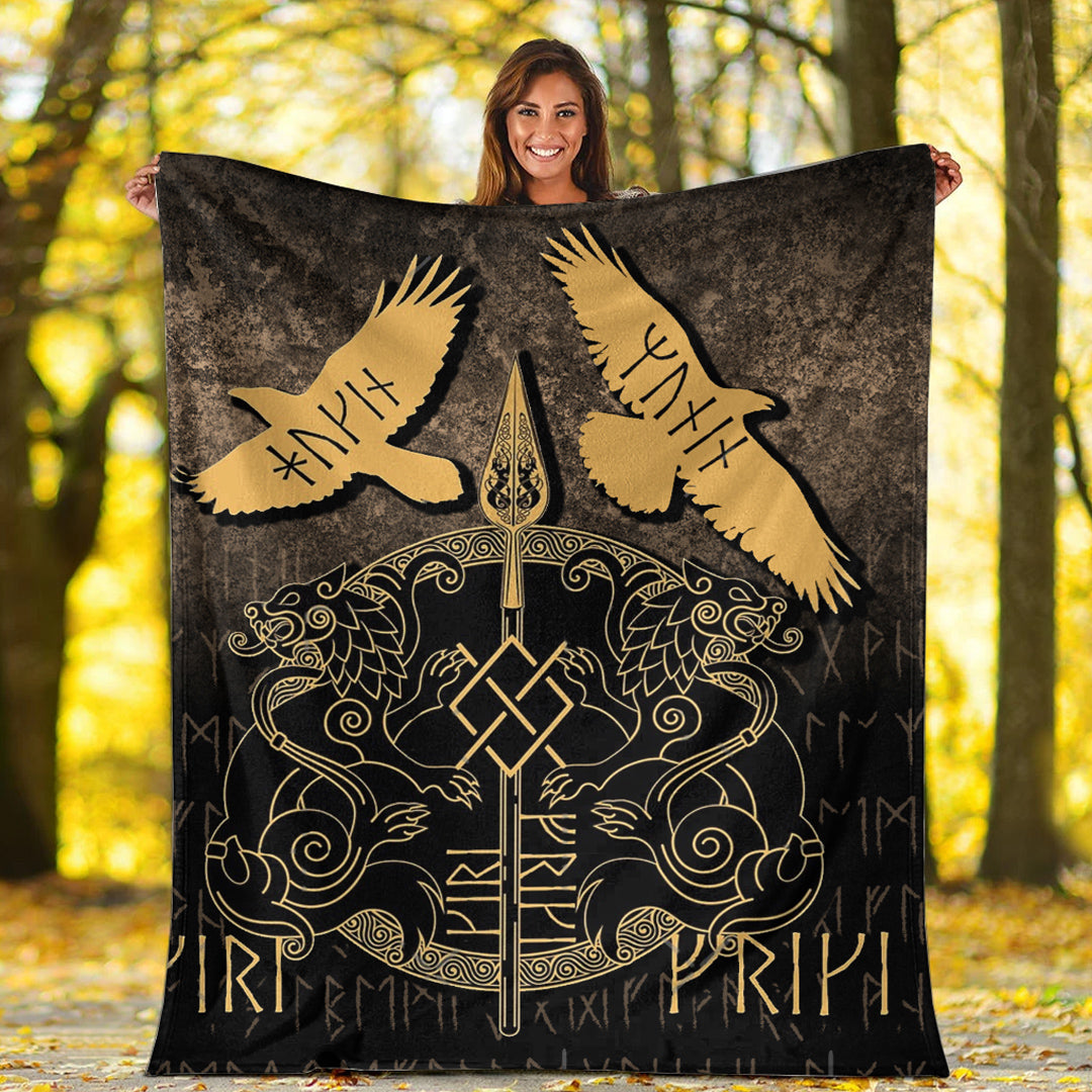Viking Blanket Norse Mythology Spear of Odin Gungnir Runes Geri Freki ...