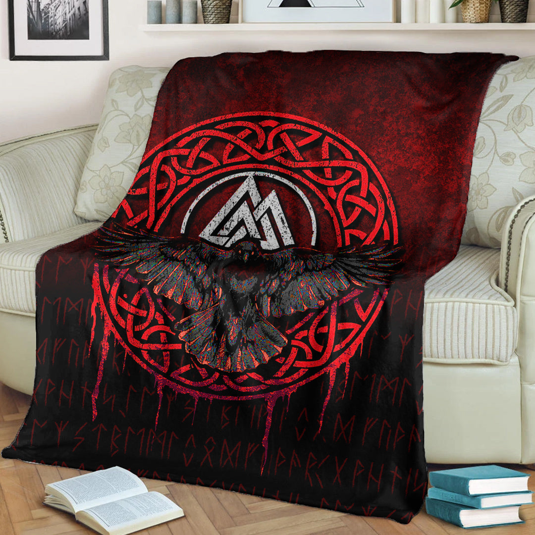 Viking Blanket Valhalla Norse Mythology Raven Black Crow Viking Red ...