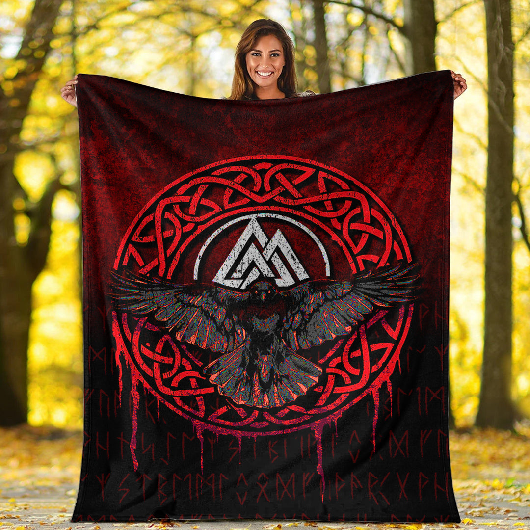 Viking Blanket Valhalla Norse Mythology Raven Black Crow Viking Red ...