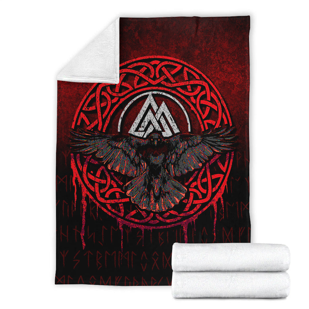 Viking Blanket Valhalla Norse Mythology Raven Black Crow Viking Red ...