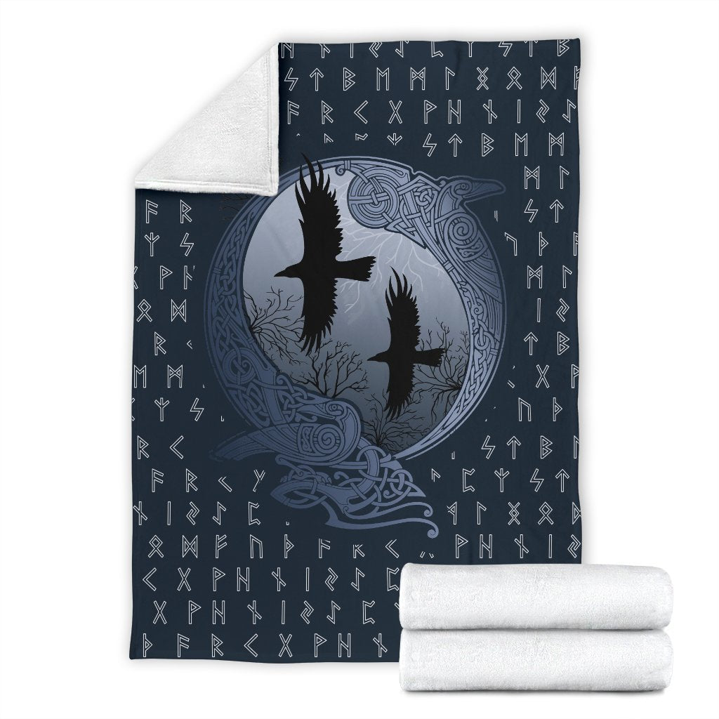 Viking Style Raven and Old Runes Blanket - Bluefink