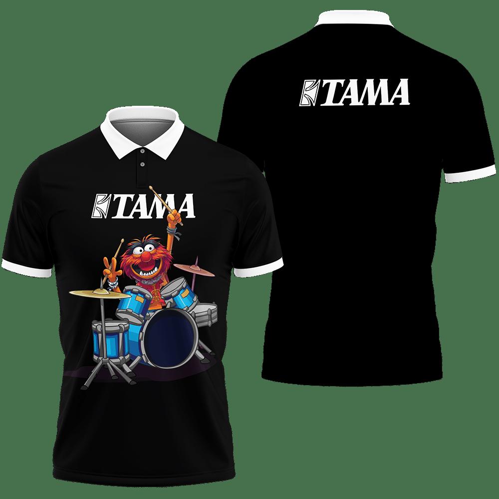 3D Printed Tama Drums Dvt-Lt Polo Shirt Ver 1 (Black) - Bluefink