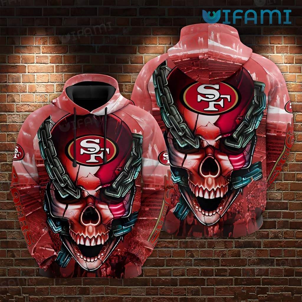 49ers Skull Hoodie 3D Chained Skull San Francisco 49ers Gift - Bluefink