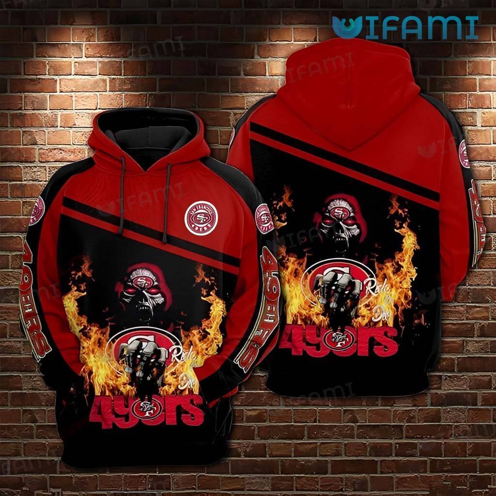 49ers Skull Hoodie 3D Fire Death Holding Logo San Francisco 49ers Gift ...