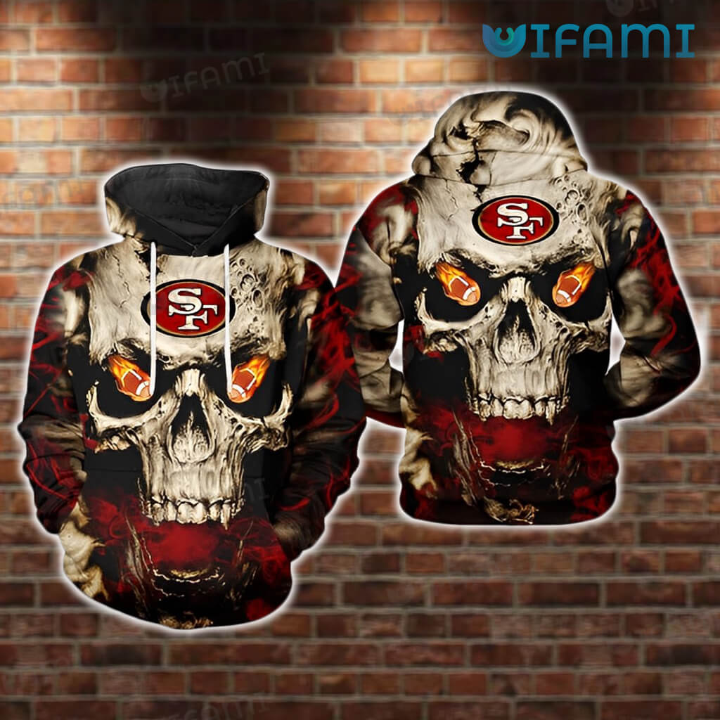 49ers Skull Hoodie 3D Fire Eyes San Francisco 49ers Gift - Bluefink