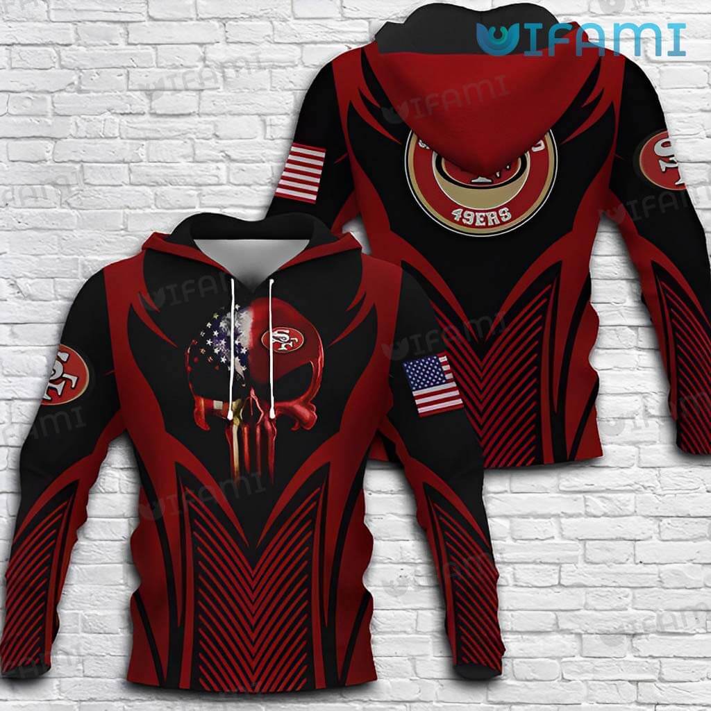 49ers Skull Hoodie 3D Punisher Skull USA Flag San Francisco 49ers Gift ...