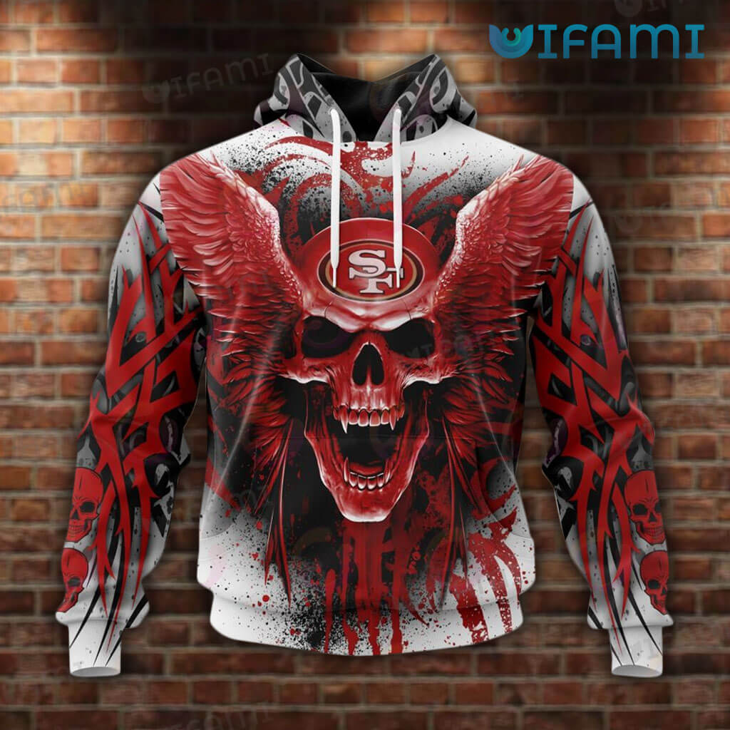49ers Skull Hoodie 3D Skull With Angel Wings Art San Francisco 49ers ...