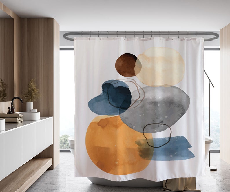 Abstract Art Shower Curtain, Color Blocks, Nordic Style Minimalism ...