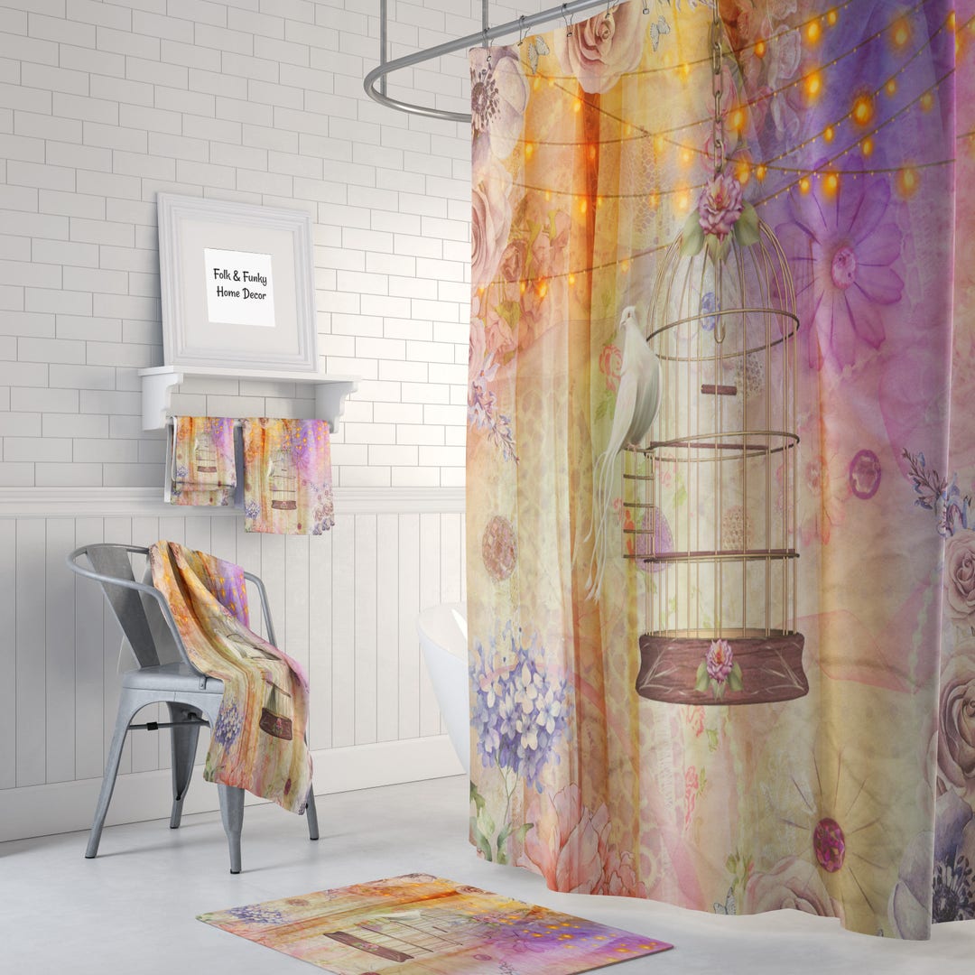 Boho Chic Gypsy Lights Shower Curtain Optional Bath Mat Bathroom - Bluefink