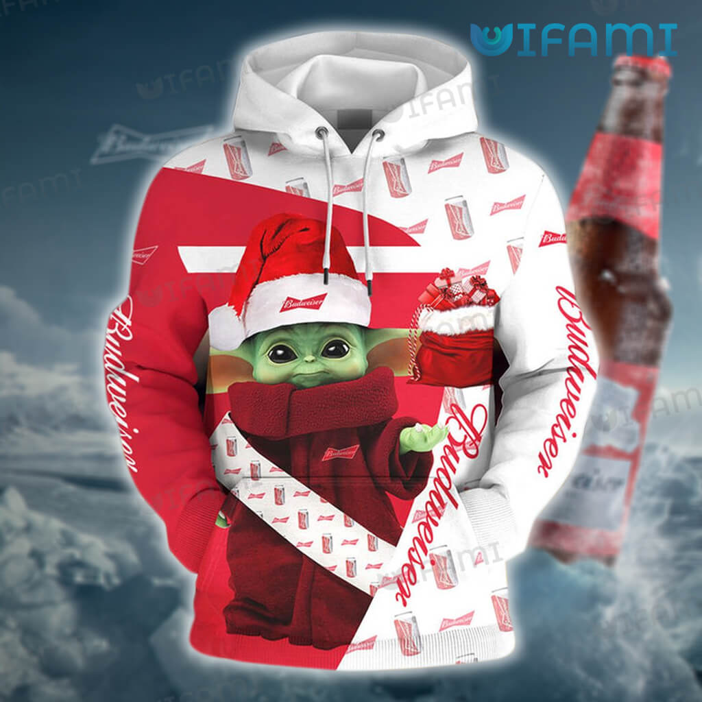 Budweiser Hoodie 3D Baby Yoda Santa Beer Lovers Gift - Bluefink