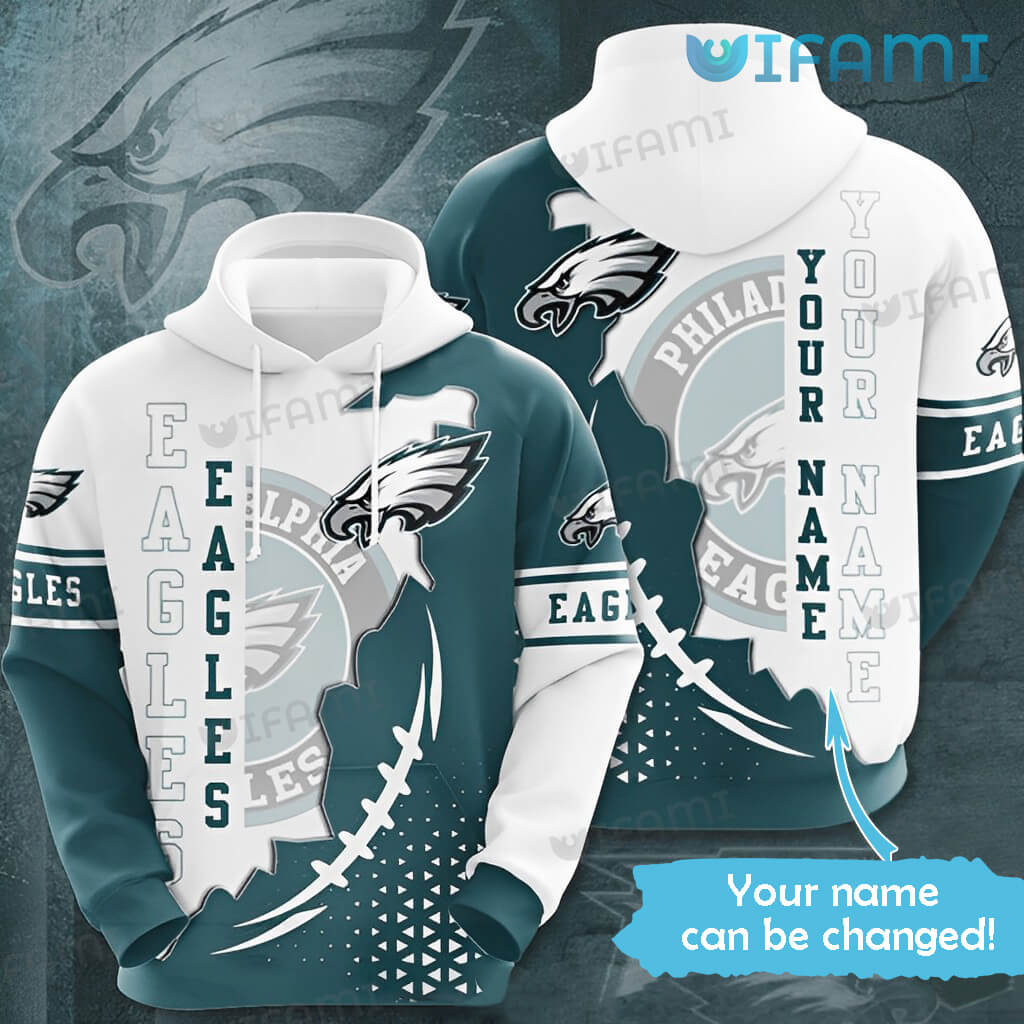 Custom Name Philadelphia Eagles Hoodie 3D White Green Logo Unique Philadelphia Eagles Gift ...