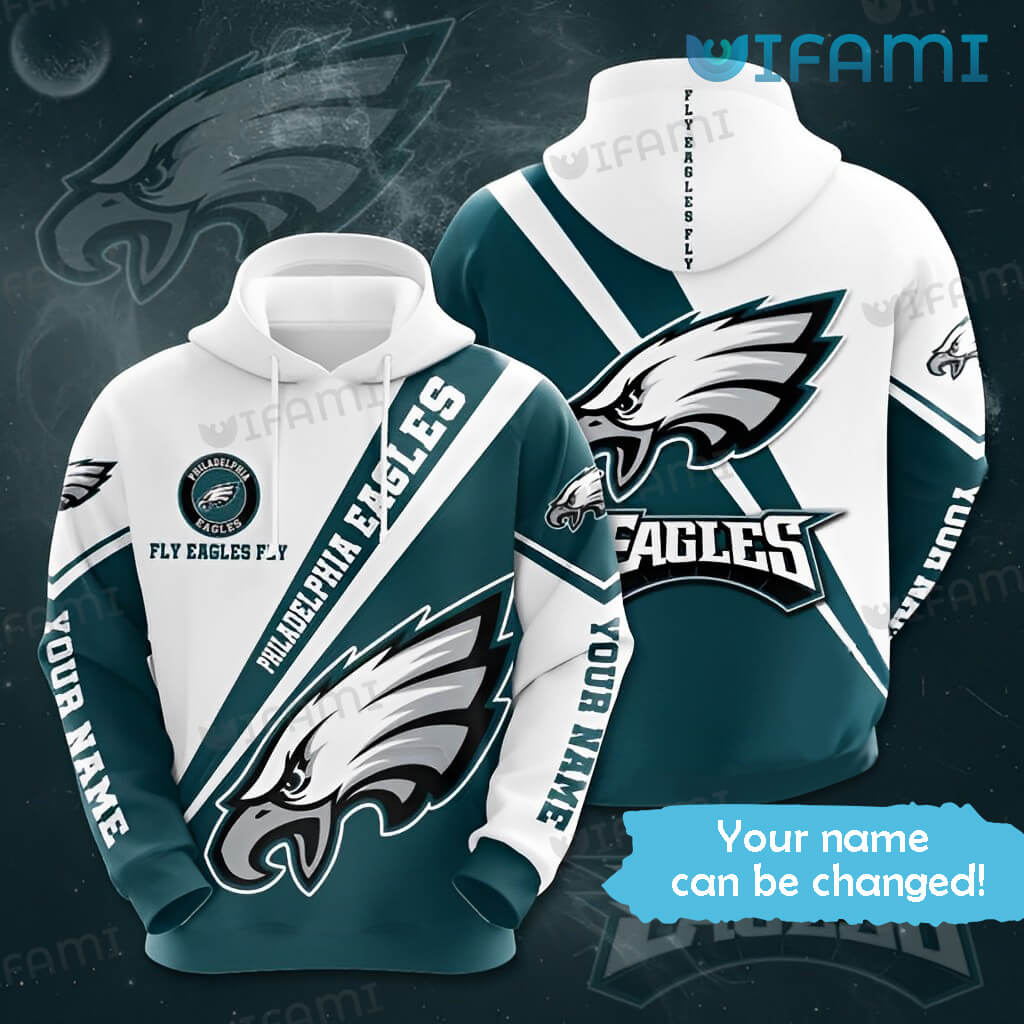 Custom Philly Eagles Hoodie 3D Fly Eagles Fly White Green Philadelphia ...