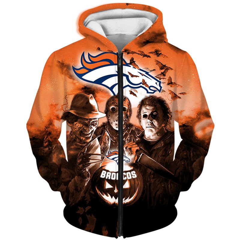 Denver Broncos Hoodie 3D Halloween Horror Night Gift for Fans - Bluefink