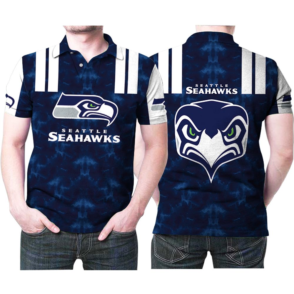 Design Seattle Seahawks Blue Pattern Logo 3D All Over Print Polo Shirt ...
