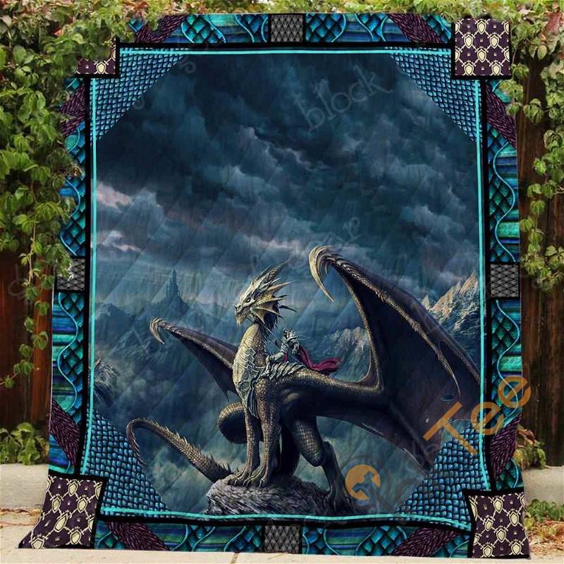 Epic Blue Dragon And Knight Quilt Blanket Bedding Set - Bluefink