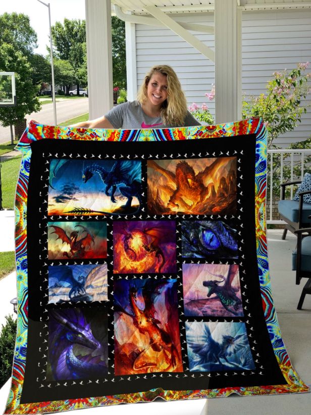 Epic Flying Dragon Colorful Border Quilt Blanket - Bluefink