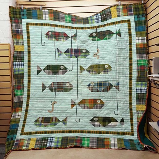 Fishing Camo Pattern Fishing Quilt Blanket Bedding Set - Bluefink