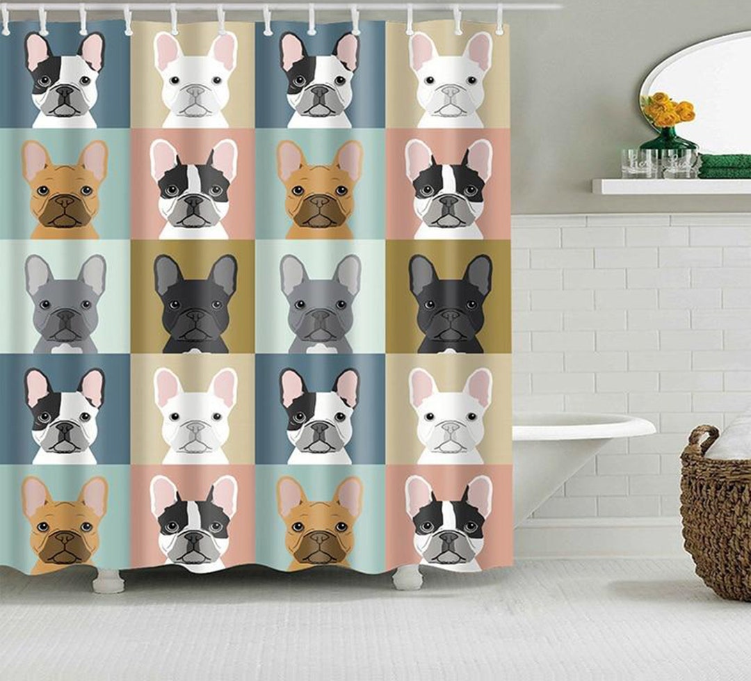 Frenchie French Bulldog Shower Curtain, Colorful Cute Dog Pet Fabric ...